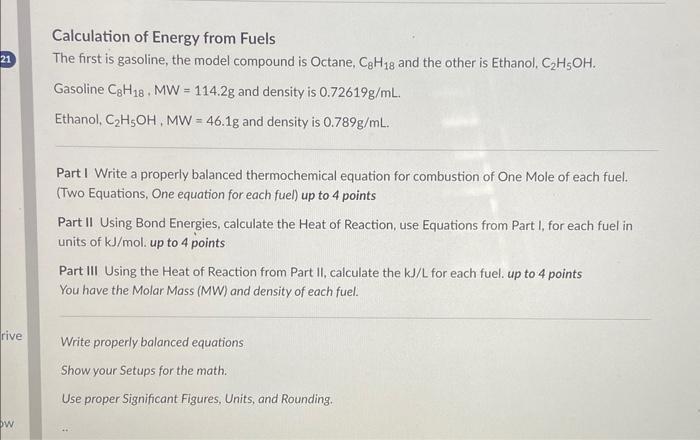 Solved Calculation of Energy from Fuels The first is | Chegg.com