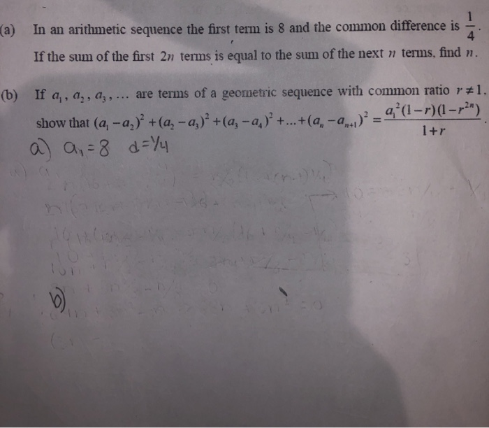 Solved 1 a) In an arithmetic sequence the first term is 8 | Chegg.com