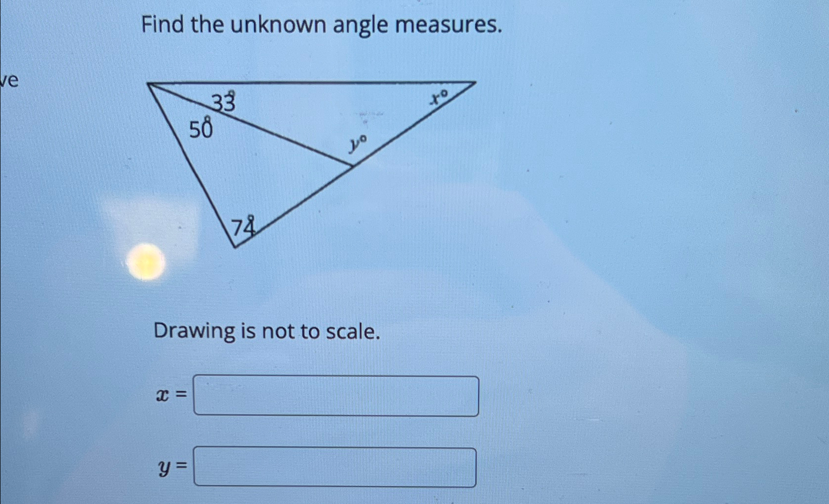 Solved Find the unknown angle measures.Drawing is not to | Chegg.com
