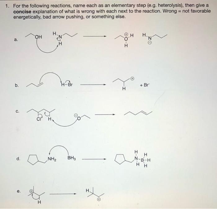 Solved 1. For the following reactions, name each as an | Chegg.com