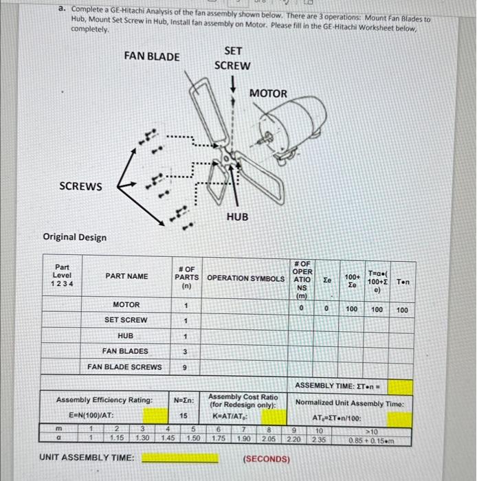 Solved a. Complete a GE-Hitachi Analysis of the fan assembly | Chegg.com