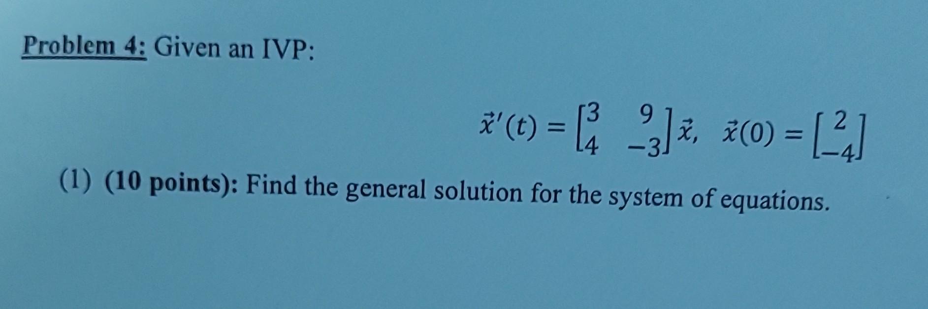 Solved Problem 4: Given an IVP: *'(0) = ² 3] ², 20) = | Chegg.com