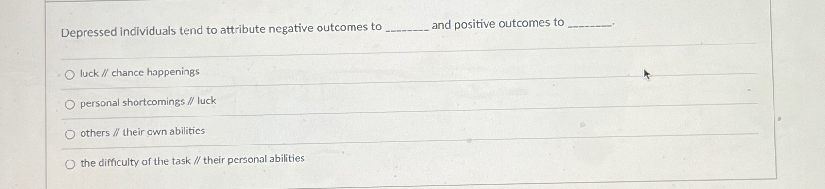 Solved Depressed individuals tend to attribute negative | Chegg.com