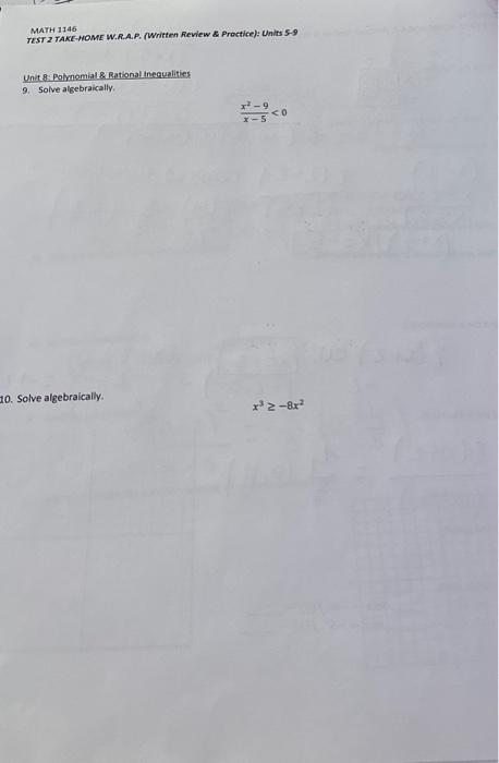 Solved MATH 1146 TEST 2 TAKE-HOME W.R.A.P. (Written Rewiew | Chegg.com