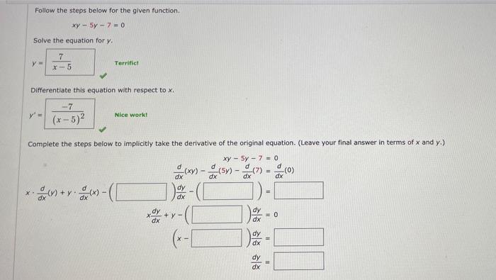 Solved Follow the steps below for the given function xy - 5y | Chegg.com