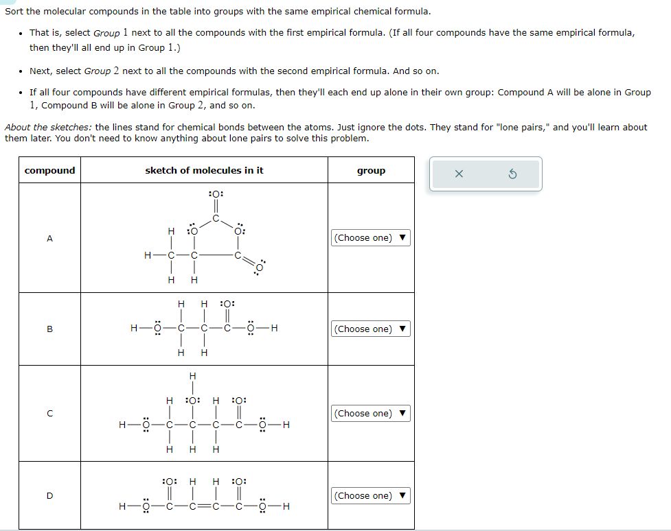 Solved Sort the molecular compounds in the table into groups | Chegg.com