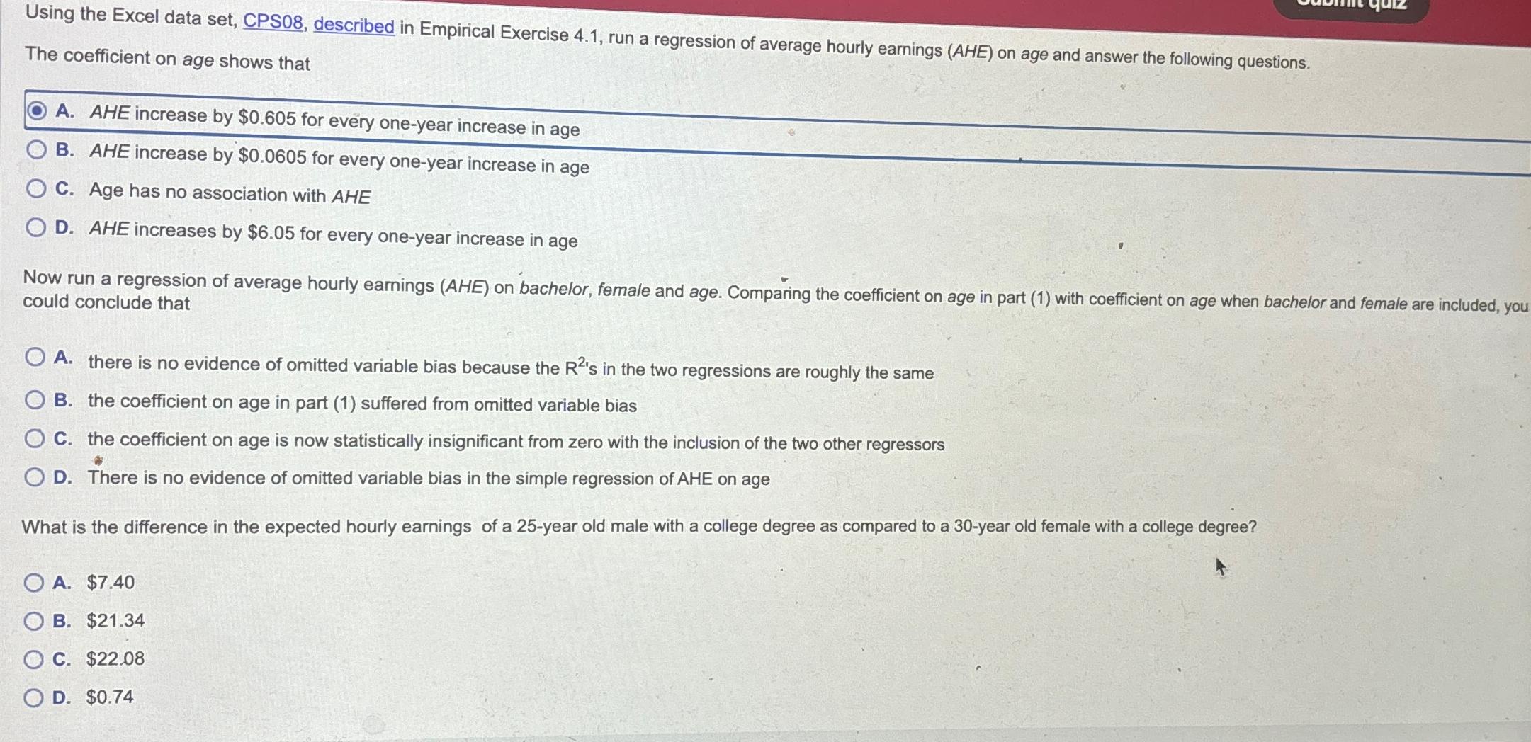 Using the Excel data set, CPS08, ﻿described in | Chegg.com