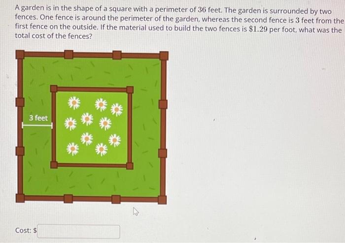 Solved A garden is in the shape of a square with a perimeter | Chegg.com