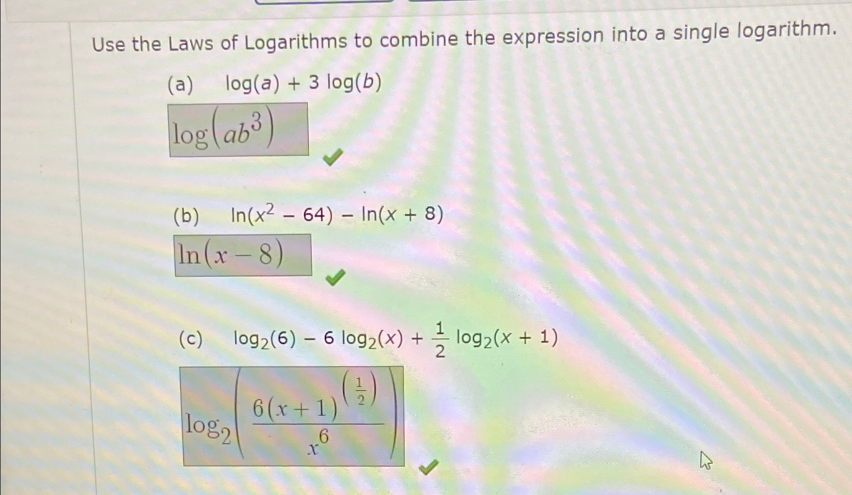 Solved Use the Laws of Logarithms to combine the expression | Chegg.com