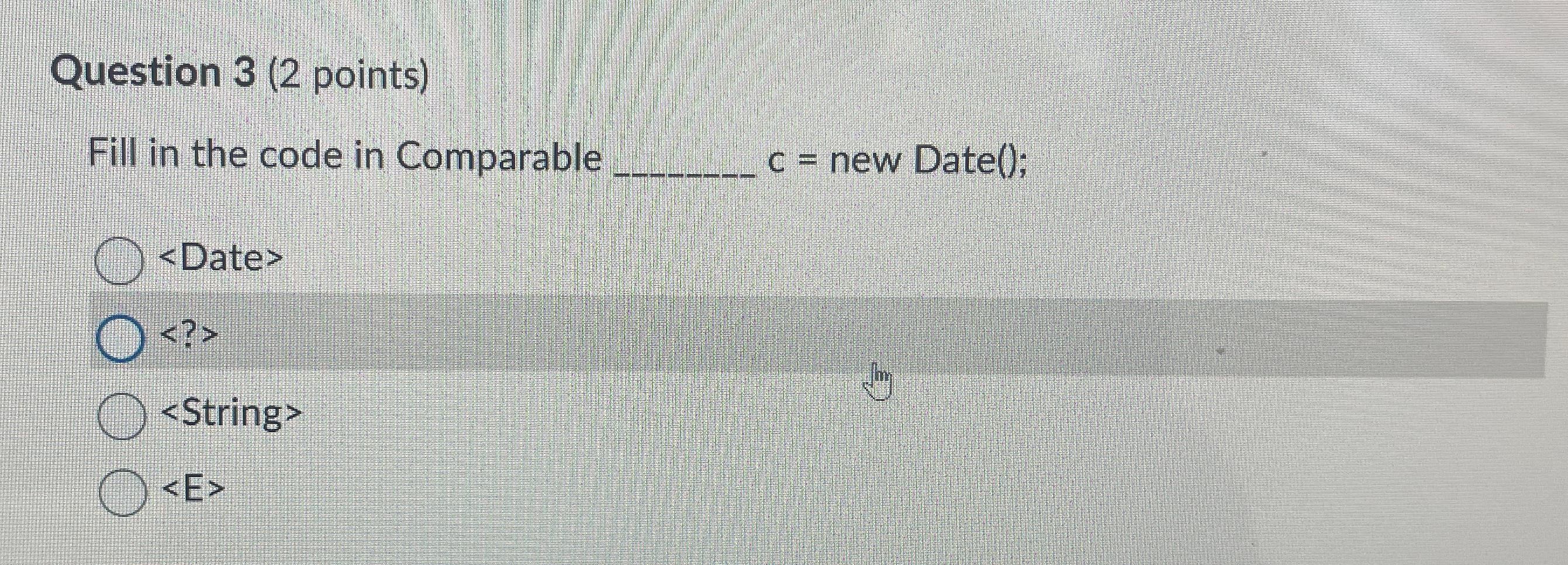 Solved Question 3 (2 ﻿points)Fill in the code in Comparable | Chegg.com