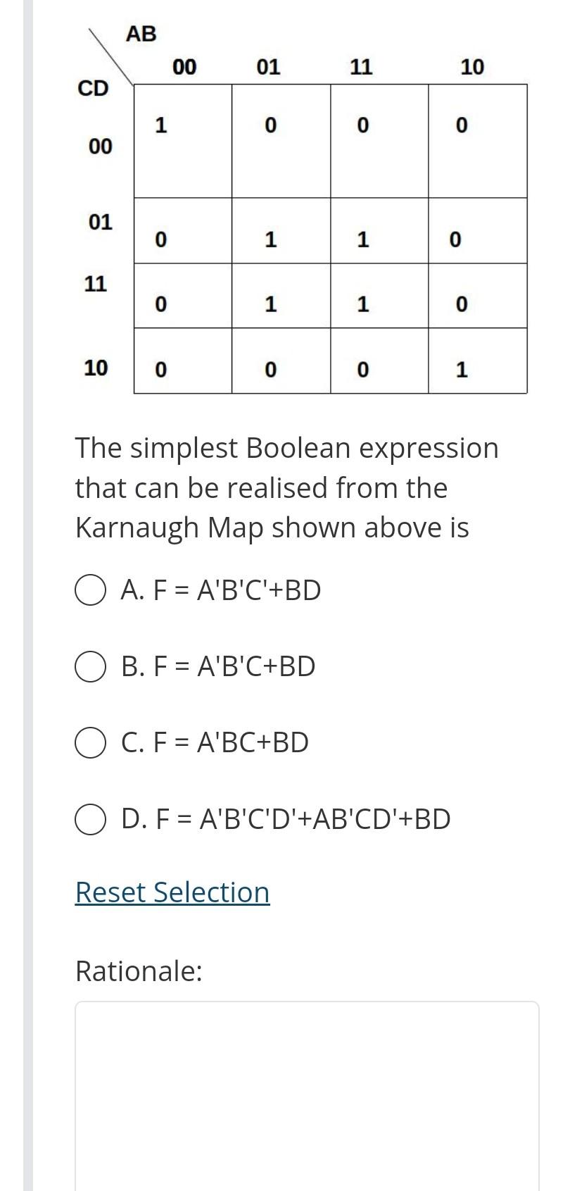 Solved The simplest Boolean expression that can be realised | Chegg.com