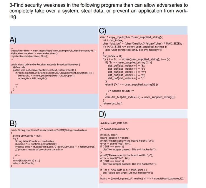 Solved 3-Find security weakness in the following programs | Chegg.com