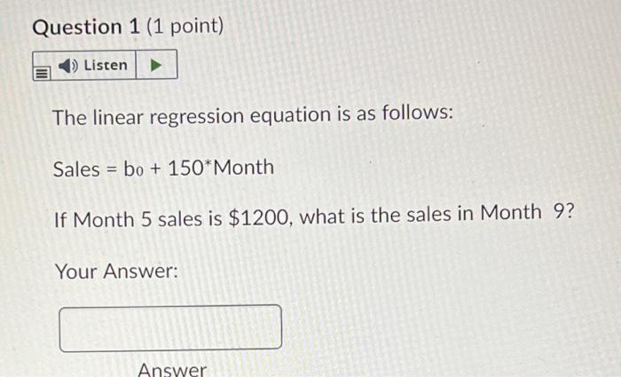 Solved Question 1 (1 point) Listen The linear regression | Chegg.com