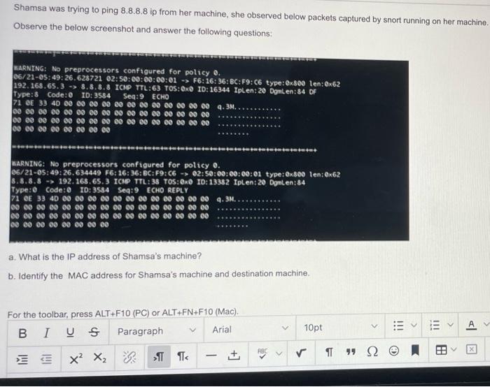 Solved Shamsa was trying to ping 8.8.8.8 ip from her | Chegg.com