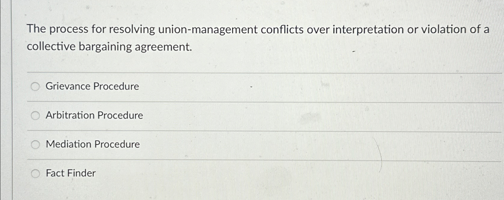 Solved The process for resolving union-management conflicts | Chegg.com