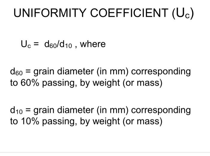 Solved 1. What is the Uniformity Coefficient for the | Chegg.com