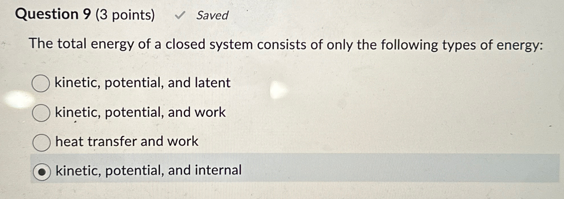 Solved Question 9 (3 ﻿points)SavedThe total energy of a | Chegg.com