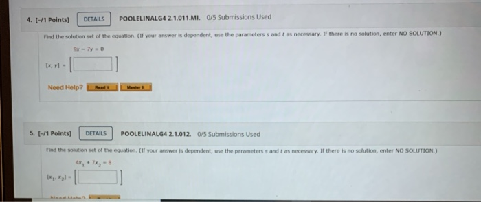 Solved 4. [-/1 Points) DETAILS POOLELINALG4 2.1.011.MI. 0/5 | Chegg.com