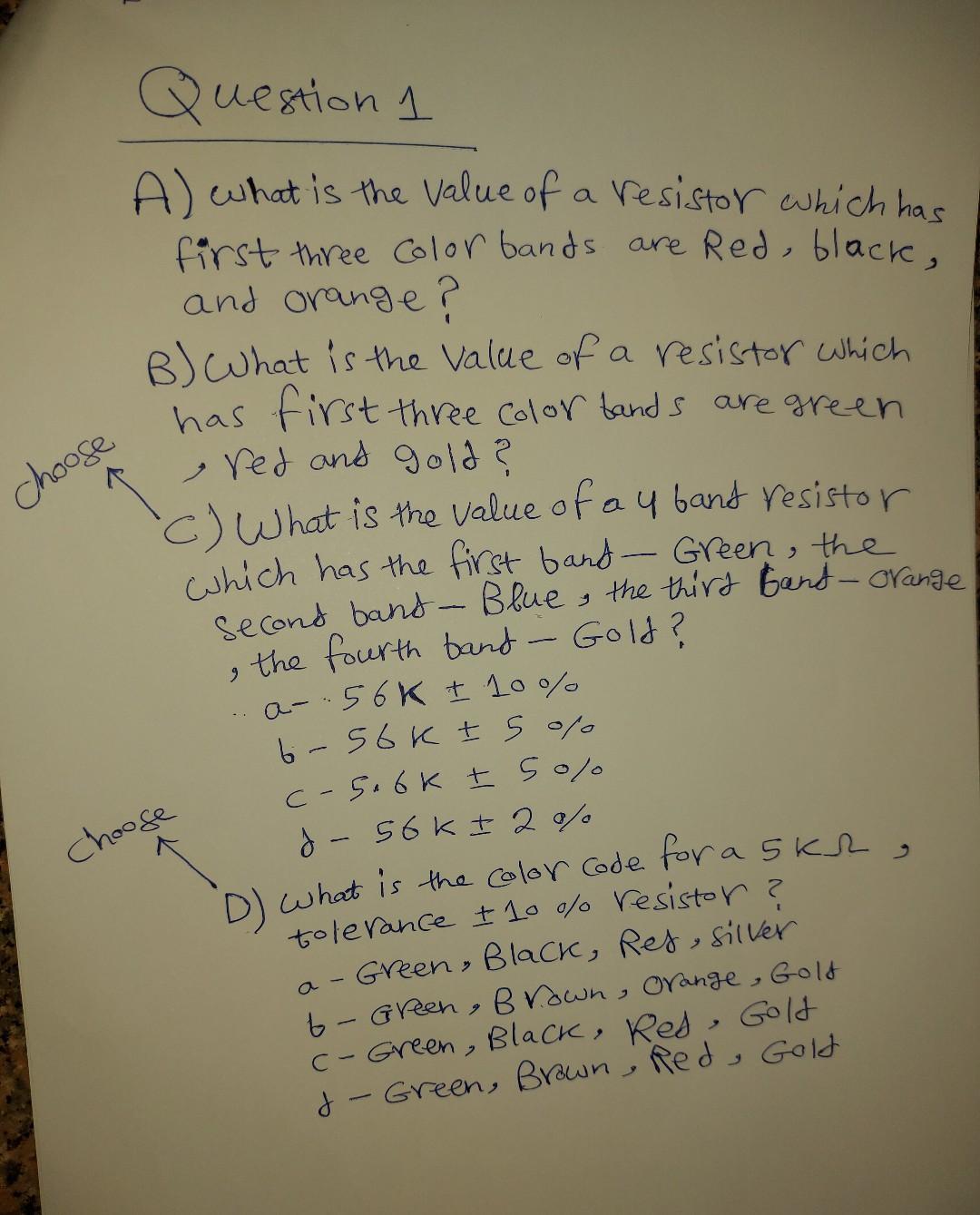 Solved Question 1 A) What is the value of a resistor which | Chegg.com