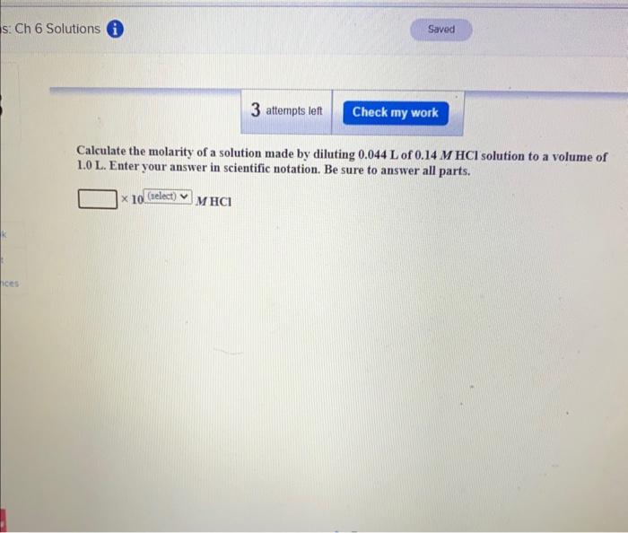 Solved Calculate the molarity of a solution made by diluting | Chegg.com