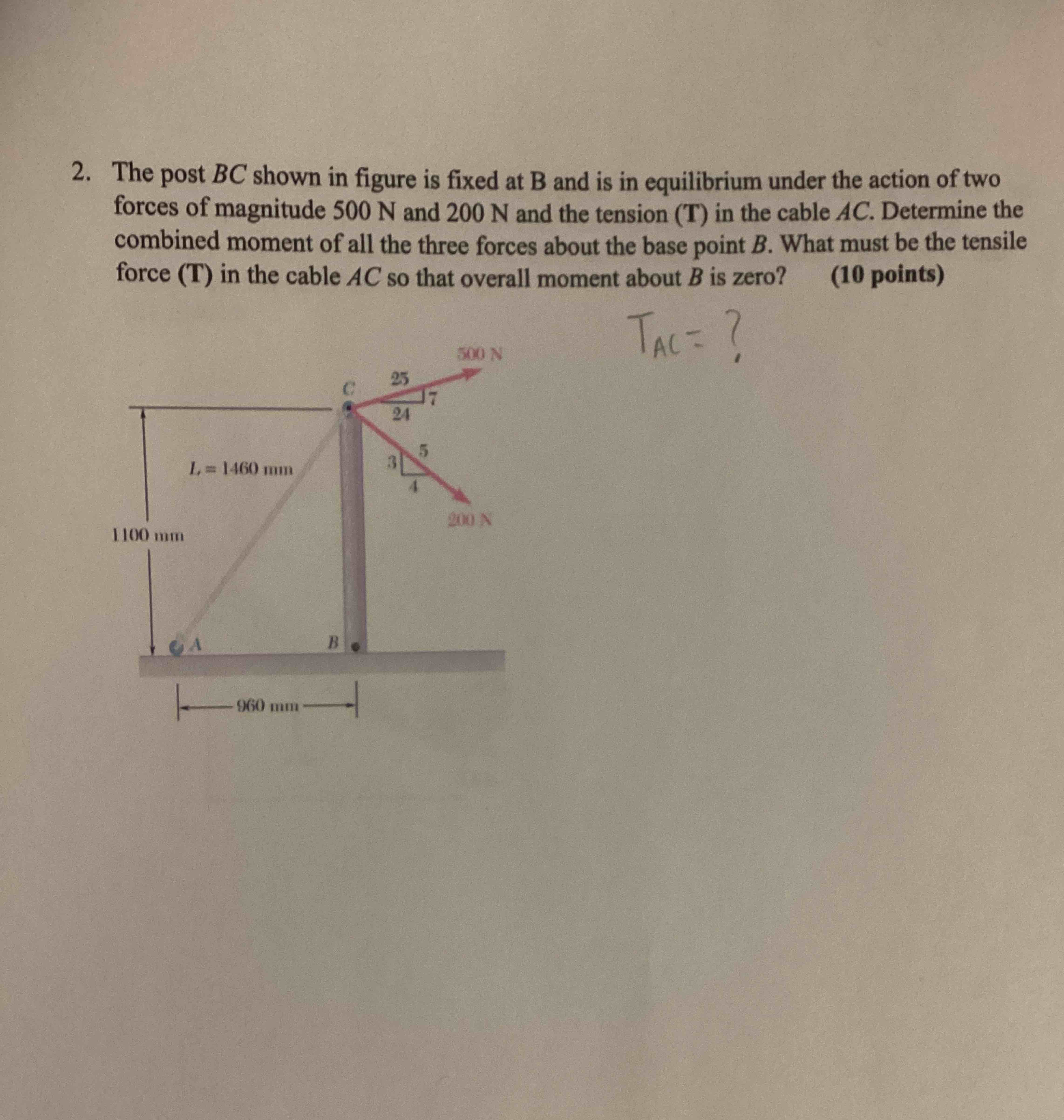 Solved The post BC shown in figure is fixed at B and is in | Chegg.com