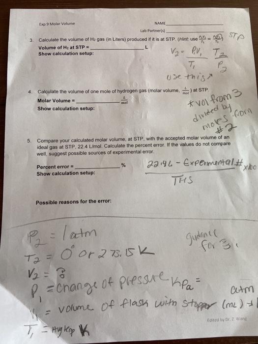 Solved Exp 9 Molar Volume NAME Lab Partner(s) DATA TABLE | Chegg.com