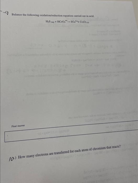 Solved Balance the following oxidation/reduction equation | Chegg.com