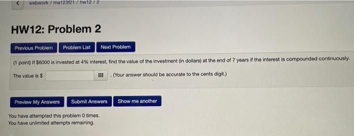 Solved webwork ma123121w1272 HW12: Problem 2 Previous | Chegg.com