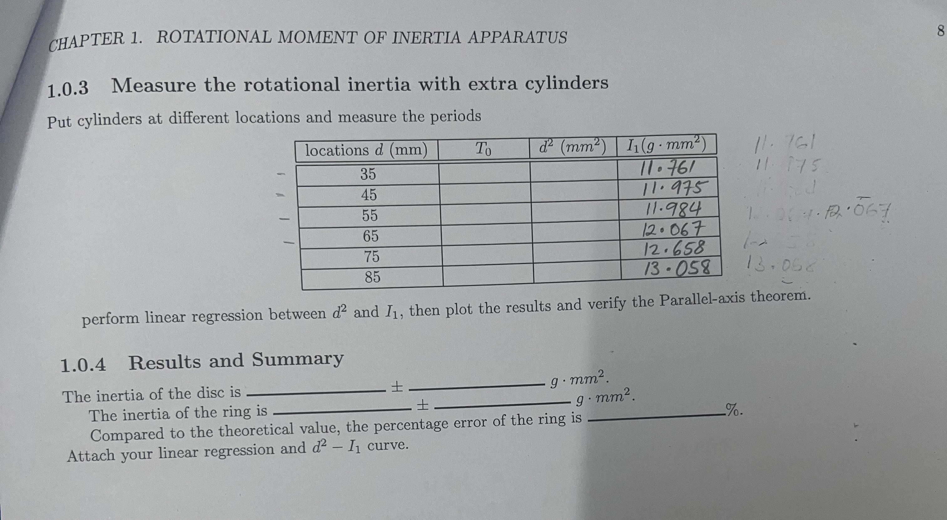1.0.3 ﻿Measure the rotational inertia with extra | Chegg.com