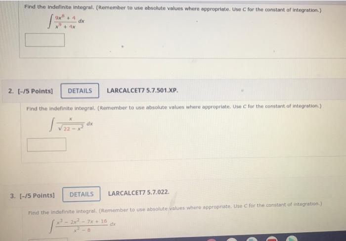 Solved Find the indefinite integral. (Remember to use | Chegg.com