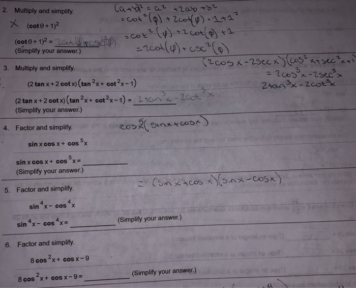 Solved 2)factor and simplify3)factor and simplify4)factor | Chegg.com