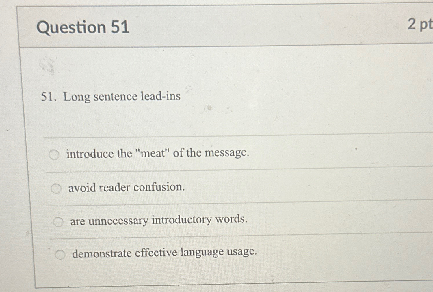 Solved Question 5151. ﻿Long sentence lead-insintroduce the | Chegg.com