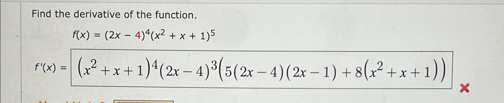 Solved Find the derivative of the | Chegg.com