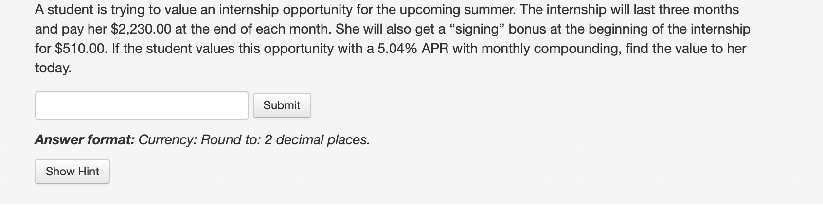 Solved A student is trying to value an internship | Chegg.com