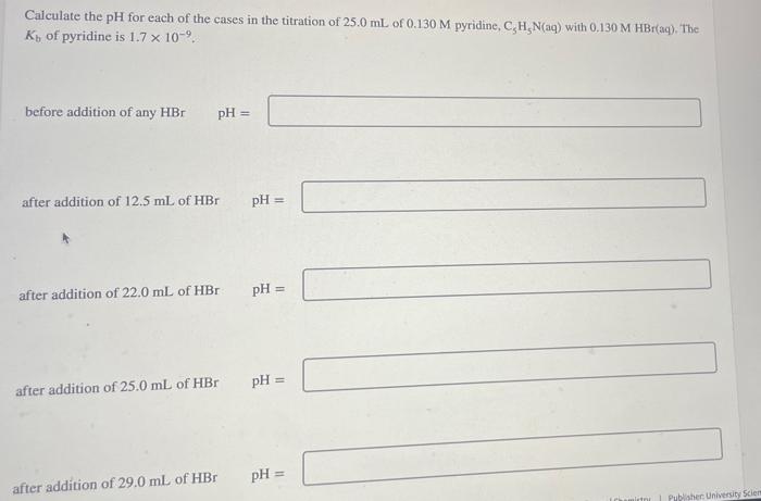 Solved Calculate the pH for each of the cases in the | Chegg.com