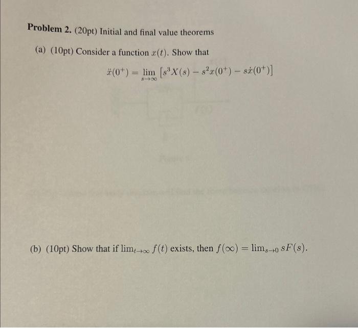 Solved Problem 2. (20pt) Initial and final value theorems | Chegg.com