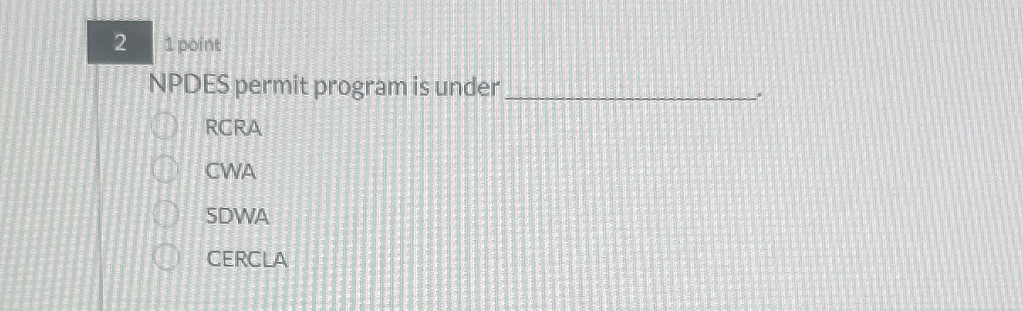 Solved 21 ﻿pointNPDES permit program is | Chegg.com