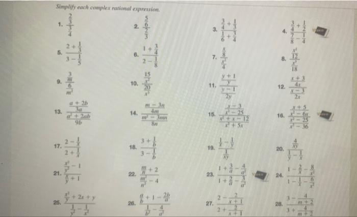 Solved Simplify each complex rational expression. 13. 17. | Chegg.com