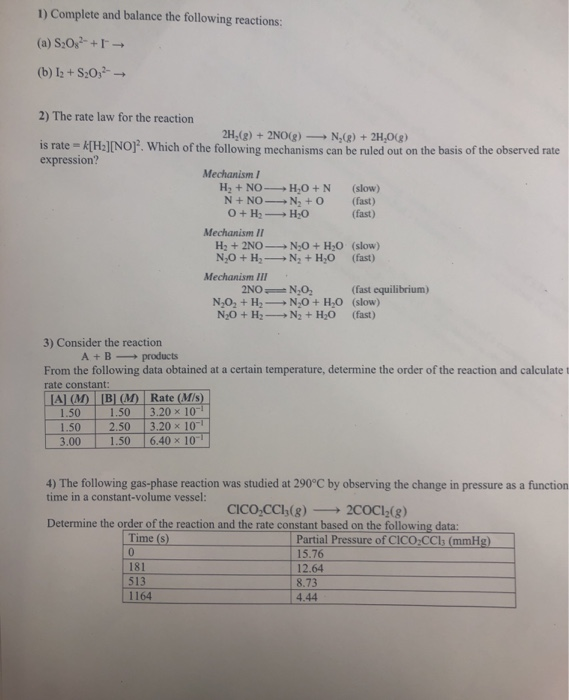 Solved 1) Complete and balance the following reactions: (a) | Chegg.com