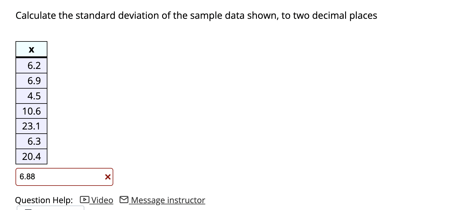 Solved Calculate the standard deviation of the sample data | Chegg.com