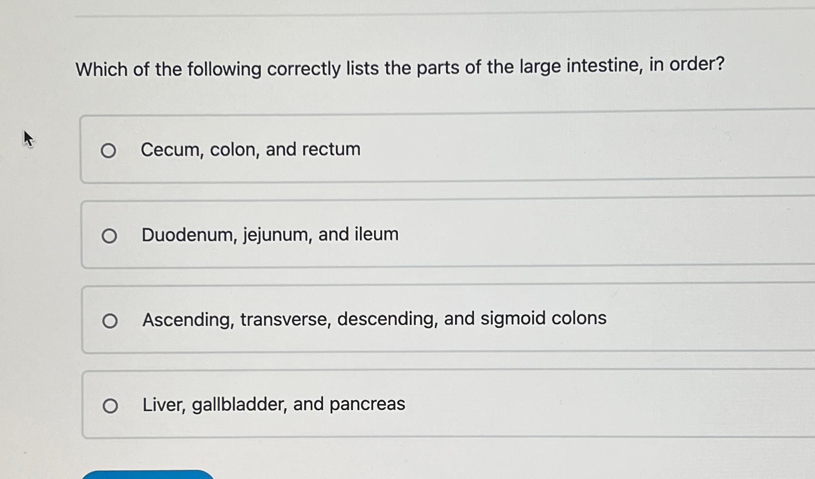 Solved Which of the following correctly lists the parts of | Chegg.com