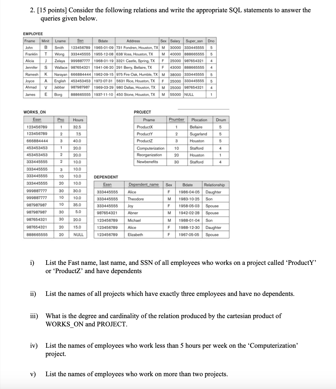 Solved [15 ﻿points] ﻿Consider the following relations and | Chegg.com