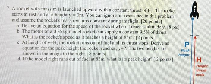 Solved 7. A rocket with mass m is launched upward with a | Chegg.com