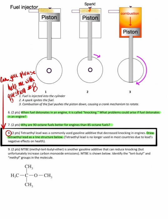 Solved Spark! Fuel injector Piston combustion Piston Piston | Chegg.com