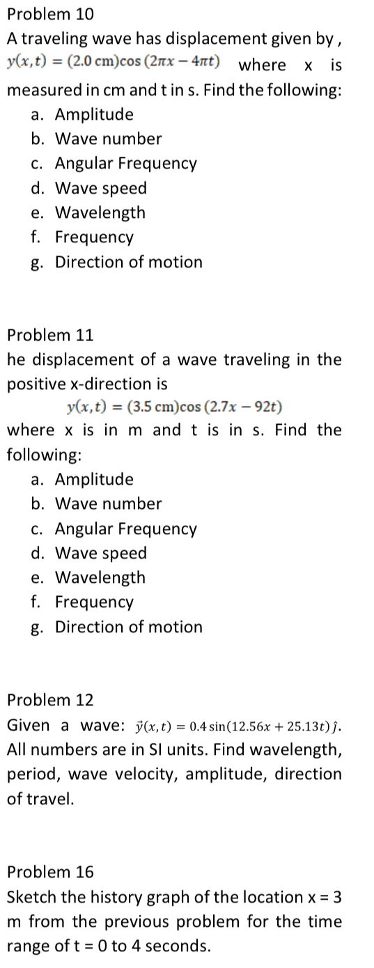 Solved Problem 10A traveling wave has displacement given by | Chegg.com