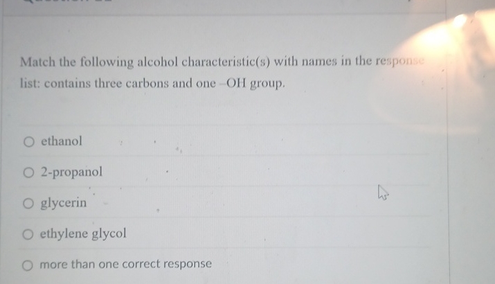 Solved Match the following alcohol characteristic(s) ﻿with | Chegg.com