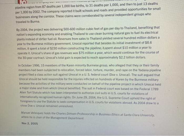 Solved a brief background on Unocal in Burma and reasons why | Chegg.com