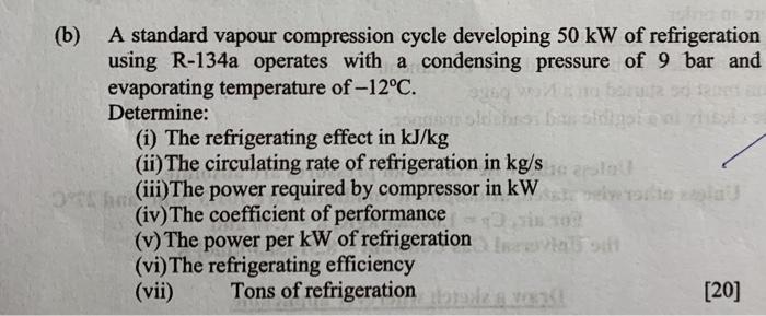 Solved (b) A standard vapour compression cycle developing 50 | Chegg.com