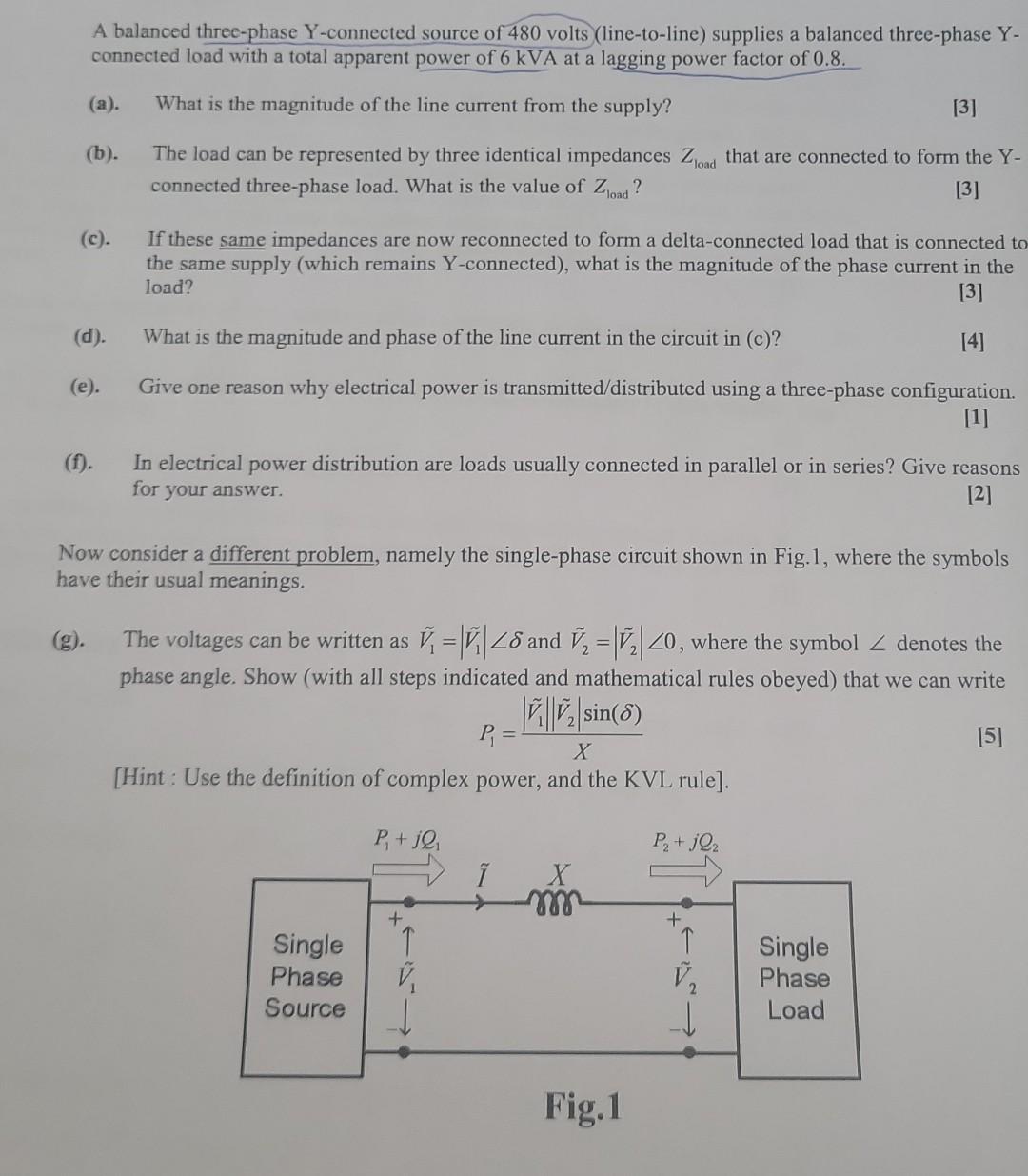 Solved A balanced three-phase Y-connected source of 480 | Chegg.com