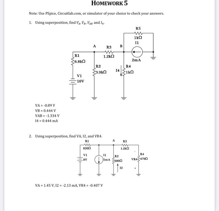 Solved HOMEWORK 5 Note: Use PSpice, Circuitlab.com, or | Chegg.com